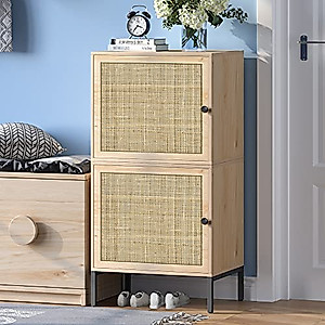 Brafab Free Standing Shoe Rack, Rattan Shoe Storage Cabinet with 2 Combinations of Shape, Multifunctional Slim Entryway Shoe Organizer with Adjustable Shelve for Entryway, Hallway, Window (Natural)