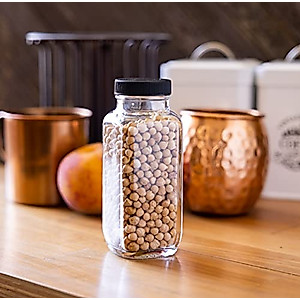 JUVITUS 8 oz Clear Thick Plated Glass French Square Bottle Jar with Lid (2 Pack) Perfect for Home, Travel, Juicing, Kombucha