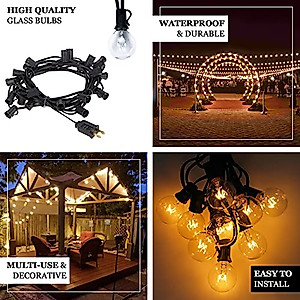 Efavormart 25FT Waterproof Connectable Hanging Outdoor/Indoor Patio String Lights with 28 Incandescent Warm White G40 Light Bulbs for Terrace, Garden, City Roof, Market, Cafe, Wedding, Birthday, Par