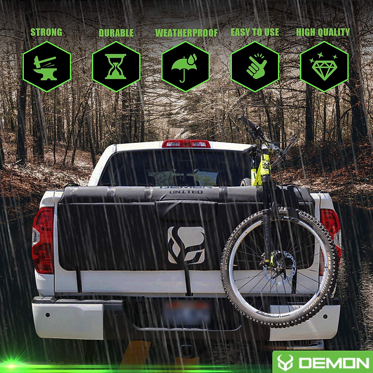Demon Tailgate Pad for Mountain Bikes with Tool Pocket for Mechanic Tools/Tailgate Cover with Secure Bike Frame Straps (Large (60" wide) for full size pickups)