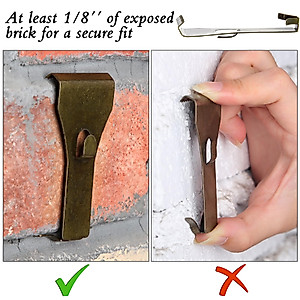 Ripeng 8 Pieces Brick Wall Clips and Hooks for Hanging Outdoors No Drill, Brick Hangers Fit 2-1/4 to 2-3/8 Inch Hooks to Hang Wall Decor, Pictures, Christmas Decorations Hangers (Bronze)