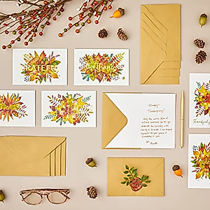 48 Pack Bulk Thanksgiving Greeting Cards and Kraft Envelopes, 6 Fall Designs, Blank Inside (4 x 6 In)