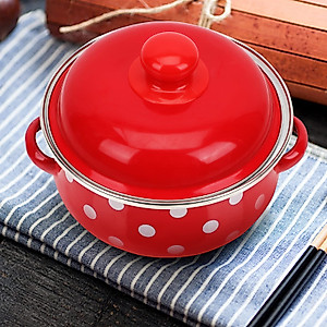 Hemoton Stew Pot Kitchen Stockpot Enamel Cooking Pot Thickened Stock Pot Vintage Style Enamel Stock Pot with Red Enamelware Large Serving Pot Soup Basins