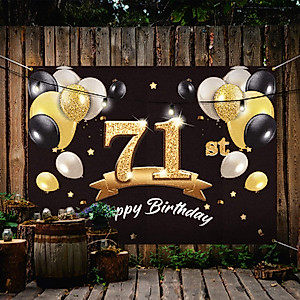 PAKBOOM Happy 71st Birthday Banner Backdrop - 71 Birthday Party Decorations Supplies for Men - Black Gold 4 x 6ft