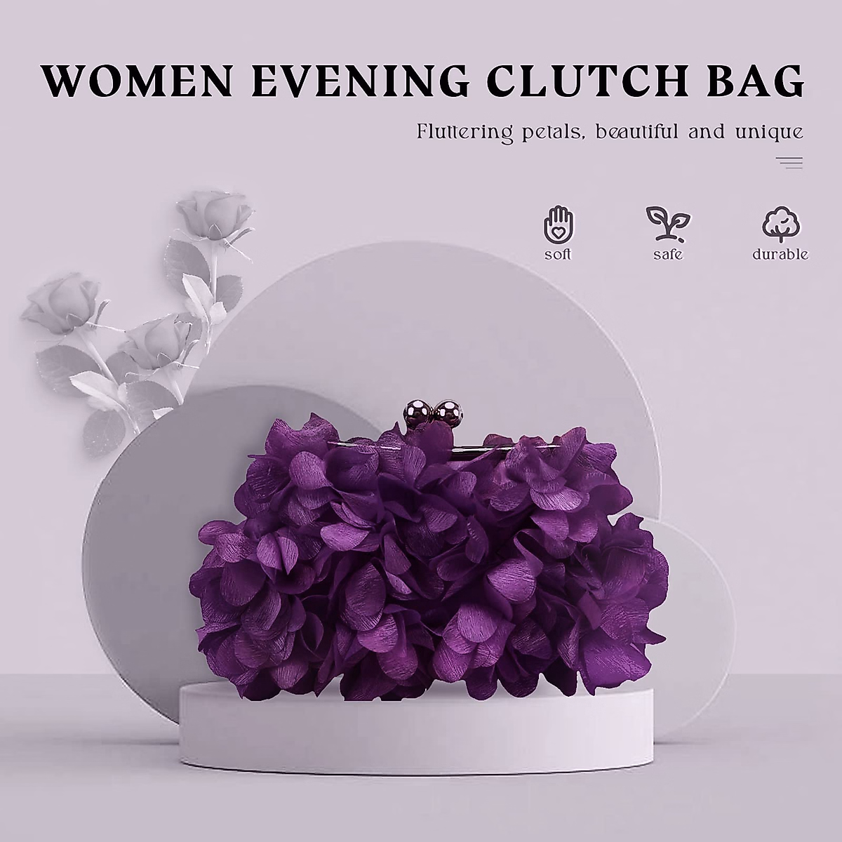 JAMBHALA Mini Women Clutch Evening Bag Small Floral Purses with Chain for Wedding, Party, Prom, Purple