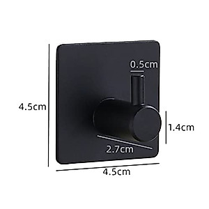 Self Adhesive Hooks 6Pack, 304 Stainless Steel Adhesive Coat Hooks, Sticky Towel Hooks, 4Pack Anti-Rust Waterproof Hooks for Kitchen Bathroom Office Toilet, No Drill Glue Needed (4PCS Black)