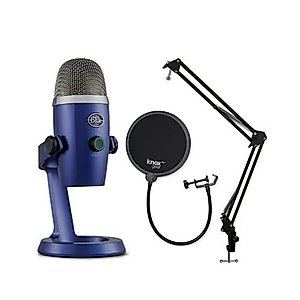 Blue Yeti Nano USB Microphone (Vivid Blue) Bundle with Boom Arm and Pop Filter for Broadcasting Recording Microphones (3 Items)