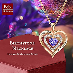 Women's Jewelry Birthstone Necklace for Wife Valentine’s Day for Girlfriend Wife Heart Pendant with Amethyst Necklaces for Her on Birthday Mother's Day Anniversary Christmas (Rose Gold-Feb-Amethyst)