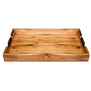 Villa Acacia Large Wood Serving Tray 24 Inch with Handles, Solid Wood, Light Finish