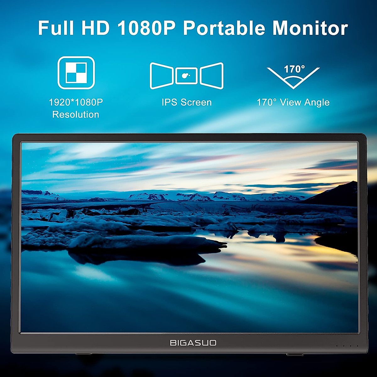 BIGASUO Portable Monitor, 15.6 Inch USB-C Laptop Monitor HDMI Computer Display HDR IPS Screen Gaming Monitor with Dual Speaker for Laptop PC PS4 MAC Phone Xbox Switch w/Smart Case