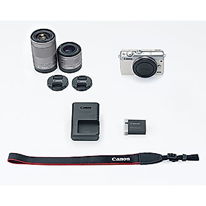 Canon EOS M100 Mirrorless Camera w/ 15-45mm Lens & 55-200mm Lens - Wi-Fi, Bluetooth, and NFC Enabled (White)