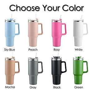 Personalized 40oz Tumbler with Handle Custom Tumbler Cup Colorful Sublimation Tumbler with Lid Straw Customized Stainless Steel Insulated Cup for Women Men Wife Husband Valentines Christmas Day Gifts