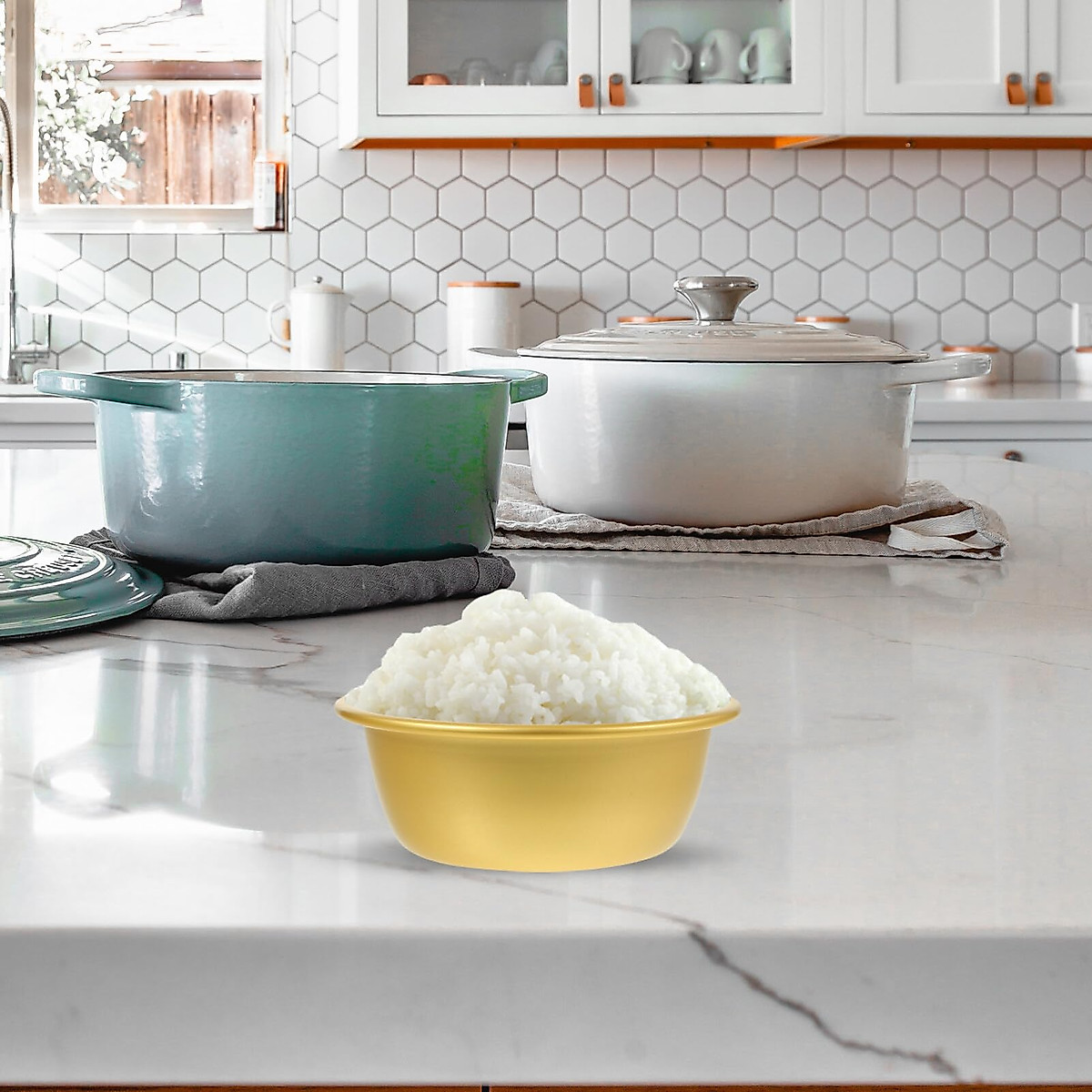 Kichvoe Korean Pot Korean Rice Wine Bowl: 4pcs Korean Rice Aluminum Bowls Korean Traditional Bowls Multi-function for Home Restaurant Food Pickle Golden 12cm Korean Stone Pot