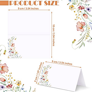 Sinload 120 Pcs Watercolor Wildflower Place Cards Tented Cards Seating Cards Floral Place Cards Blank Table Name Signs Folding Name Cards for Party Bridal Shower Dinner(Bright)