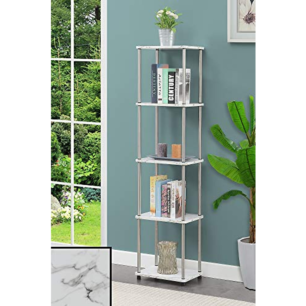 Convenience Concepts Designs2Go No Tools 5-Tier Tower, Faux White Marble/Chrome