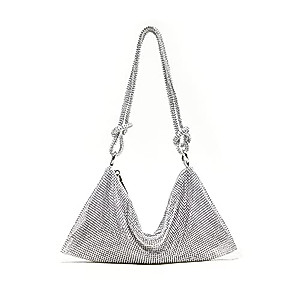 Women Rhinestone Handbag Chic Evening Purse Shiny Hobo bags Silver