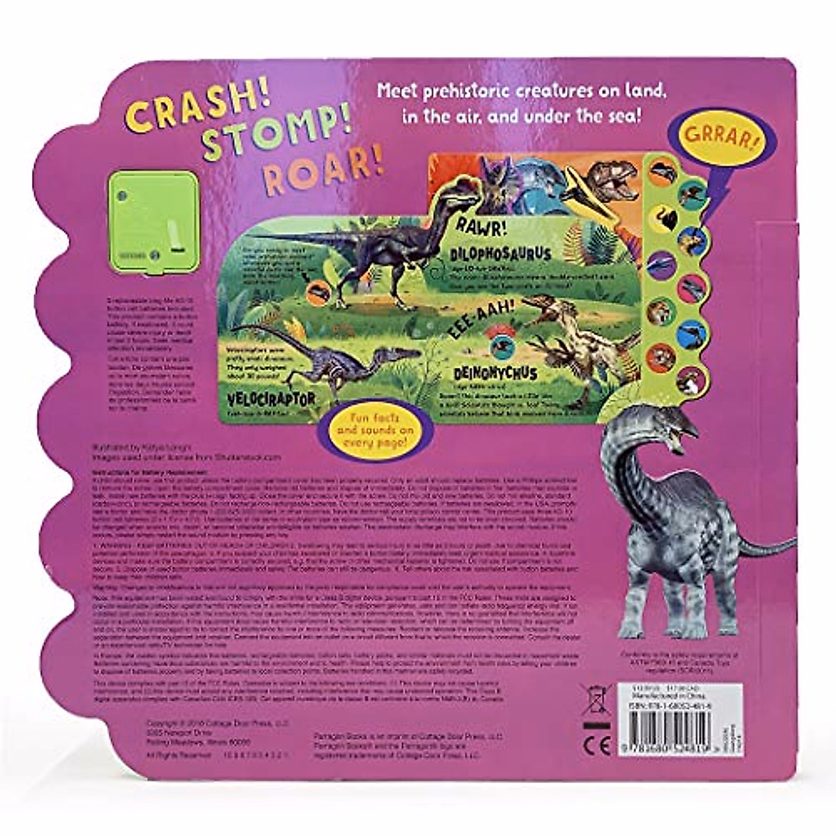 Crash! Stomp! Roar! Let's Listen To Dinosaurs! 10-Button Sound Book, Gifts For Little Dino Lovers
