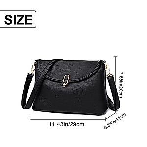 AngelCit Women's Large Capacity Crossbody Bags Soft Leather Work Contrast Shoulder Bag with Adjustable Strap Leather Waterproof Tote Bag (Black)