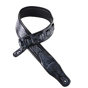 Walker & Williams GB-182 Handmade Cobalt Black Brushed Padded Guitar Strap With Celtic Braid Design For Acoustic, Electric, And Bass Guitars