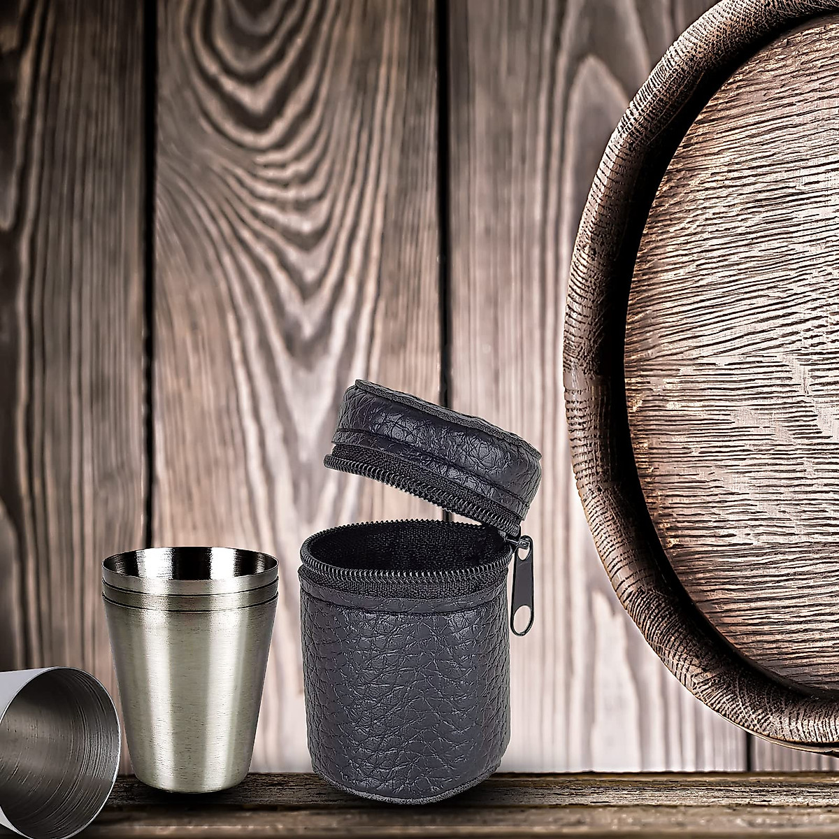 FLASHCastle 4 Pieces 1 Ounce Stainless Steel Shot Cups Shot Glasses Barware Drinking Vessel Unbreakable Metal Shooters for Whiskey Tequila Liquor Great Barware Gift