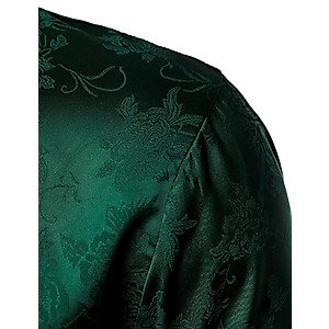 ZEROYAA Men's Hipster Floral Jacquard Long Sleeve Satin Silk Like Button Up Dress Shirts for Party Prom ZHCL55 Dark Green Small