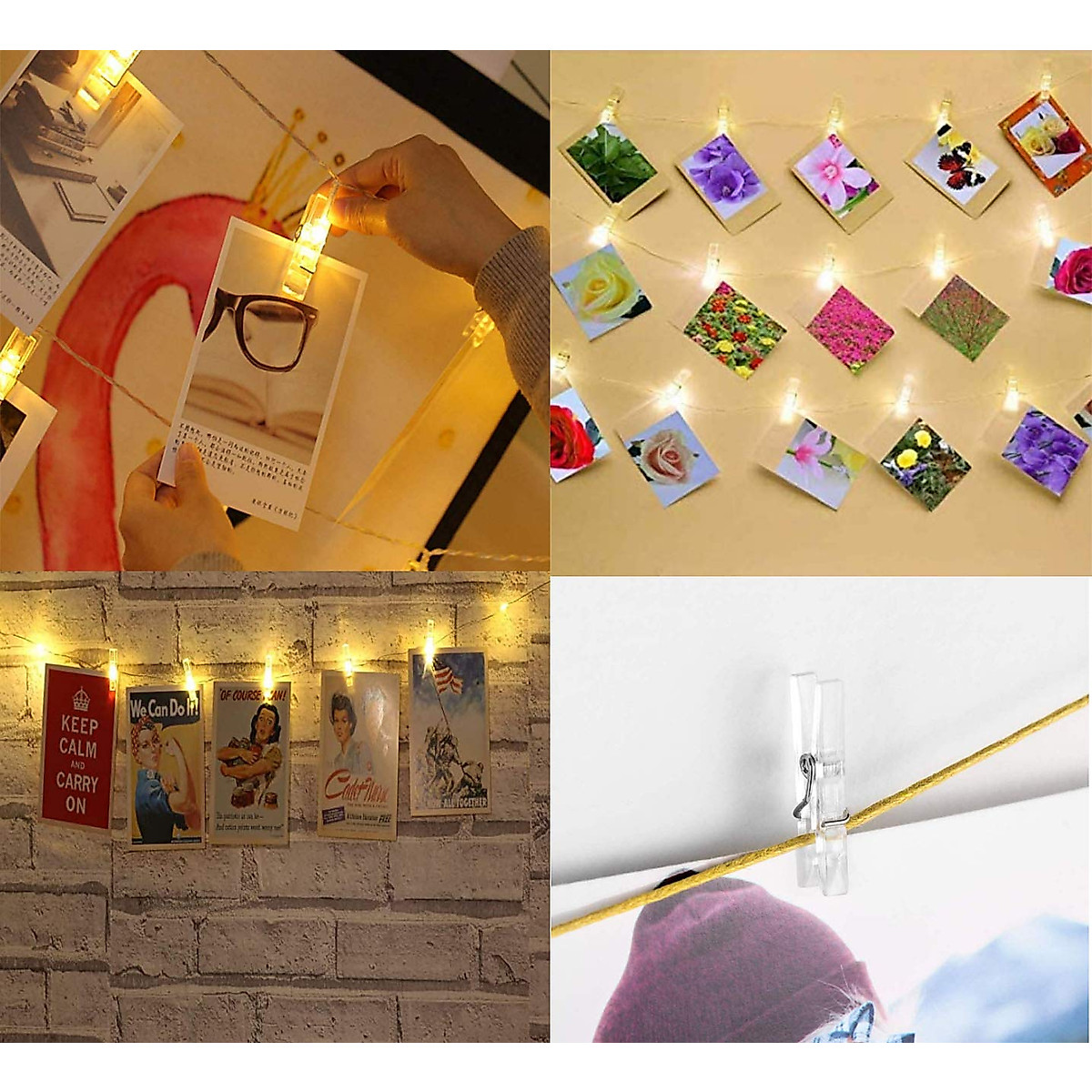 Yansanido 100pcs Mini Clear Plastic Utility Paper Clip, Clothespins Clips, Clothes Line String Clips, Mini Clothes Pins for Photo for String Fairy Lights Color Clear(100pcs Clear Plastic Clips)