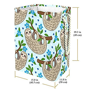 Laundry Basket Foldable Laundry Hamper With Handles Detachable Storage Bin, Bathroom Organizer, Children Toy Bins Cute Sloth Hanging On The Tree Blue