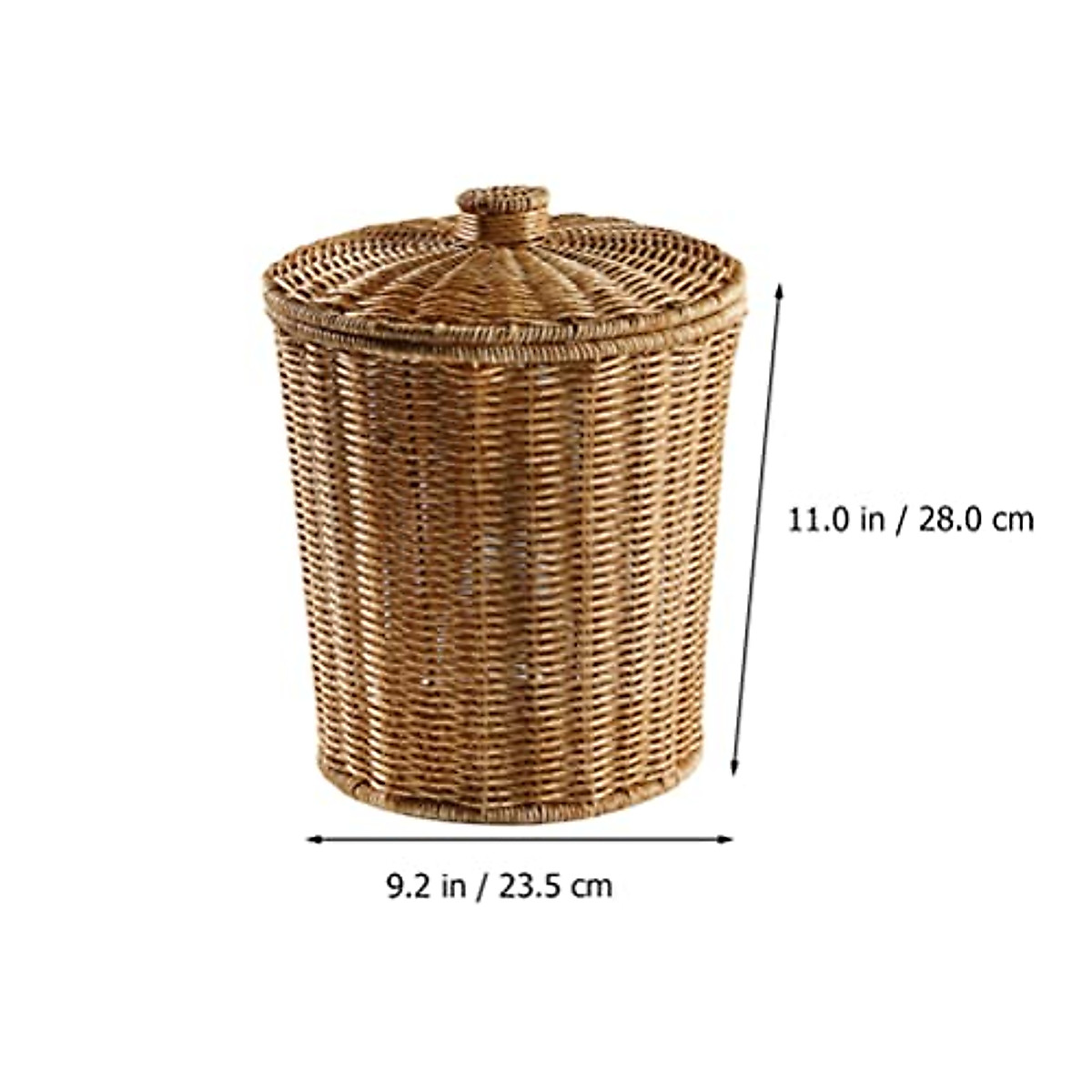DOITOOL Rattan Round Waste Basket with Plastic Insert& Lid, Woven Basket Trash Can Storage Basket for Bedroom, Living Room Bathroom Kitchen and Laundry, 11 x 9. 24 x 7. 86inch