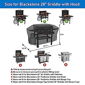 Griddle Cover for Blackstone 28 inch Griddle with Hood,Rip-Proof Upgraded Heavy Duty Material Griddle Cover,Waterproof UV & Fade Resistant Flat Top Gas Grill Cover with Strap and Air Vent