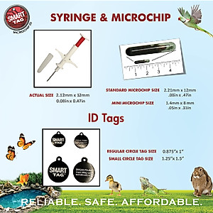 SMART TAG ISO Data Microchip with Lifetime Pet Recovery Service/24-7 US Call Center/Free Registration, Implanter & Metal ID Tag for Dogs, Cats, Horses & All Animals, 12 Gauge/25 Pack