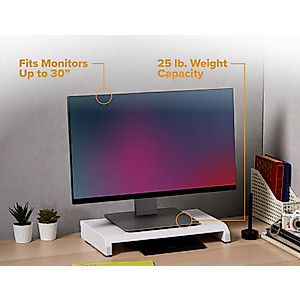 Bostitch Office Konnect Adjustable Monitor Stand Riser, 4 Height Adjustments, Built-In Cable Management, Rubber Feet - White
