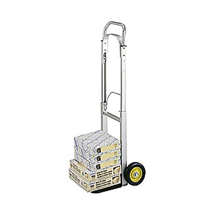 Safco Products Hide-Away Fold Up Collapsible Utility Hand Truck, 250 lb Capacity, Aluminum Frame, Steel Toe Plate, 2 6" Smooth Rolling Rubber Wheels