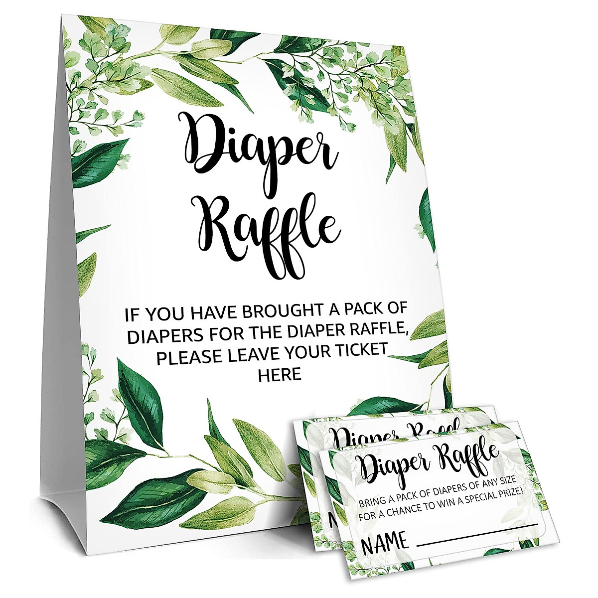 Diaper Raffle Tickets and Sign Baby Shower Games, Decorations, Party Favors For Baby Showers – 1 Sign, 50 Cards per Pack(DIAPER-B008)