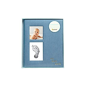 Pearhead Chambray Baby Book, Gender Neutral Baby Journal, Newborn Milestone Photo Album, Handprint or Footprint Keepsake Kit, Blue 9x10.75x0.6 Inch (Pack of 1)