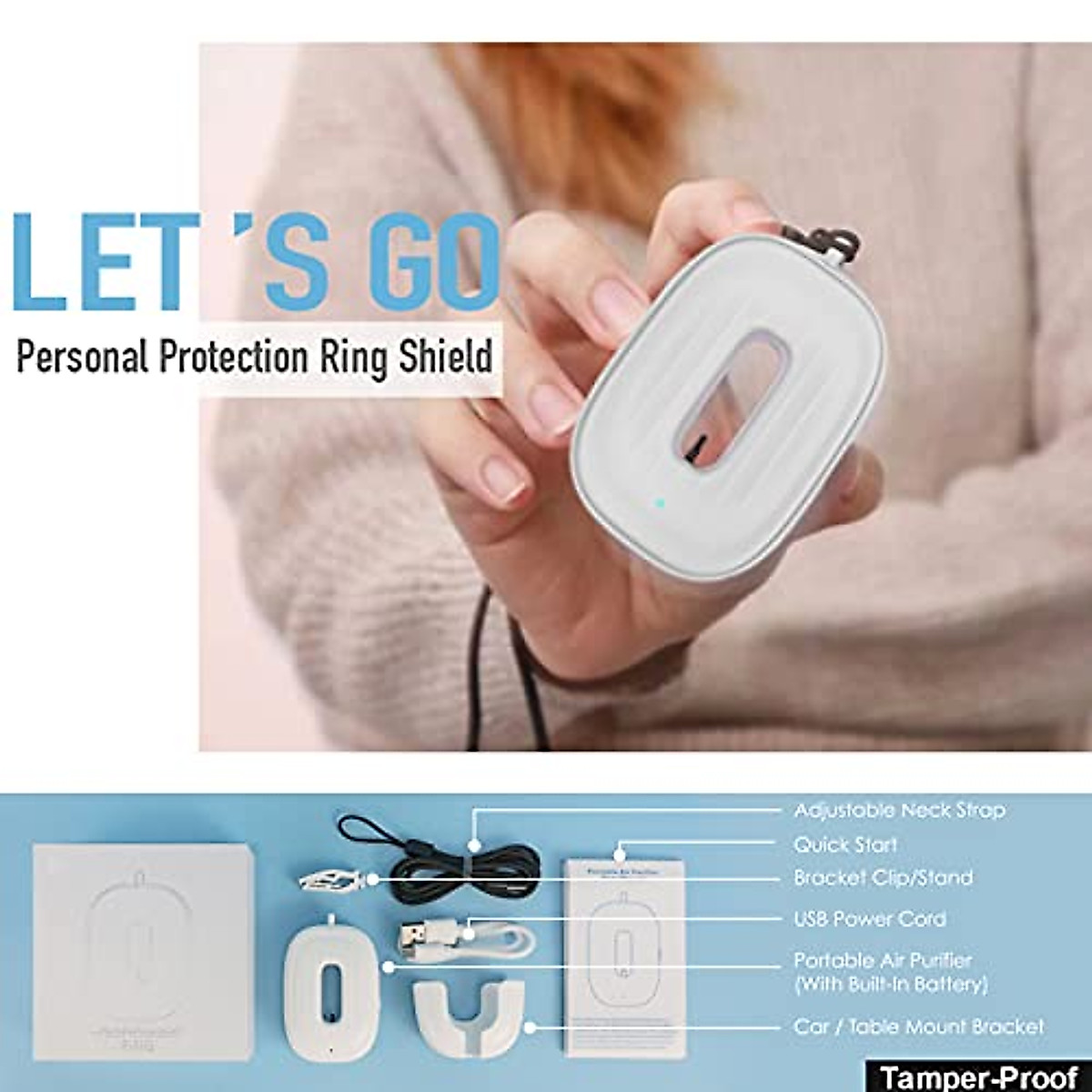 Nanosase ring personal air purifier necklace mini ionic wearable for Kids, Adults, healthy negative ion therapy, filterless mobile air ionizer by igozen (white, 1 pack)