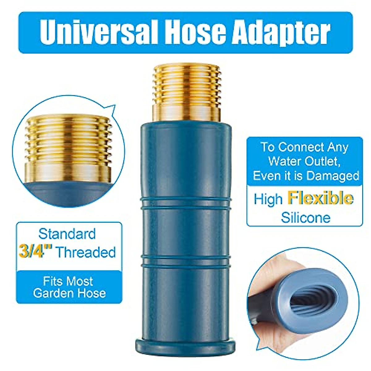 1 Pack Universal Faucet Hose Adapter, Thickened Sink Hose Attachment for Faucet, Flexible Silicone Sleeve Water Hose Connector for RV Garden Hose Damaged/Stripped Faucet Threads or Threadless Faucet