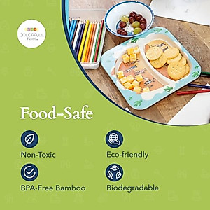 5 Piece Kids Dinnerware Set, Western Cowboys Themed Kids Utensils Set, Bamboo Fiber Plate, Bowl & Cup, Lightweight & Shatterproof Toddler Feeding Set, Children Safe Kitchen Set, Fun Toddler Utensils