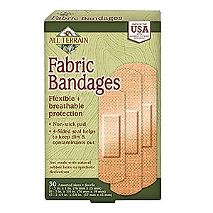 All Terrain Fabric Bandages, Latex-Free Flexible Protection, 30 Count, Assorted Sizes, Sterile