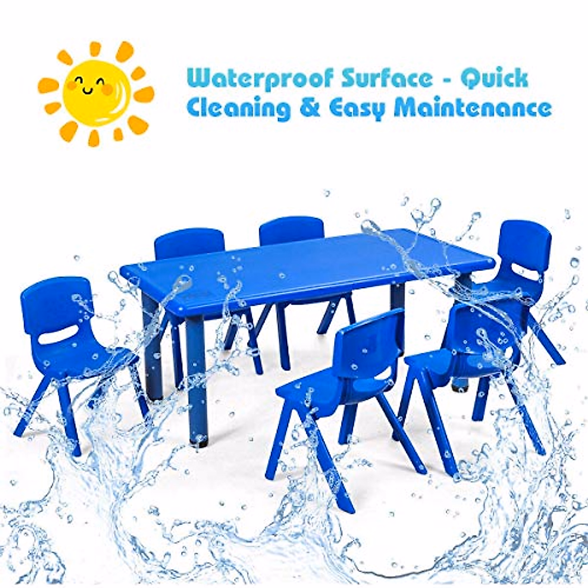 Costzon Kids Table and Chair Set, 6 Pcs Stackable Chairs, 47 x 23.5 Inch Rectangular Plastic Activity Table Set for Children Reading Drawing Playing Snack Time, Toddler School Furniture (Blue)