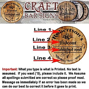 Craft Bar Signs Personalized Whiskey Barrel Head - Custom Hideout - Drinking Bar Sign Man Cave
