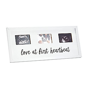 Juvale Baby Sonogram Picture Frame for 3 Ultrasound Photos, Love at First Heartbeat (17 x 7.5 x 0.5 In, White)