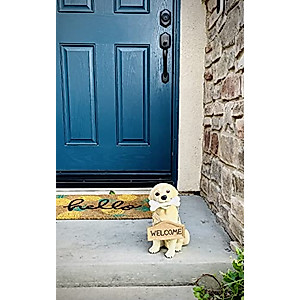 Nature's Mark Labrador Retriever Dog Puppy Statue with Reversible Welcome Sign and Go Away Sign Resin Garden Decor 12" H