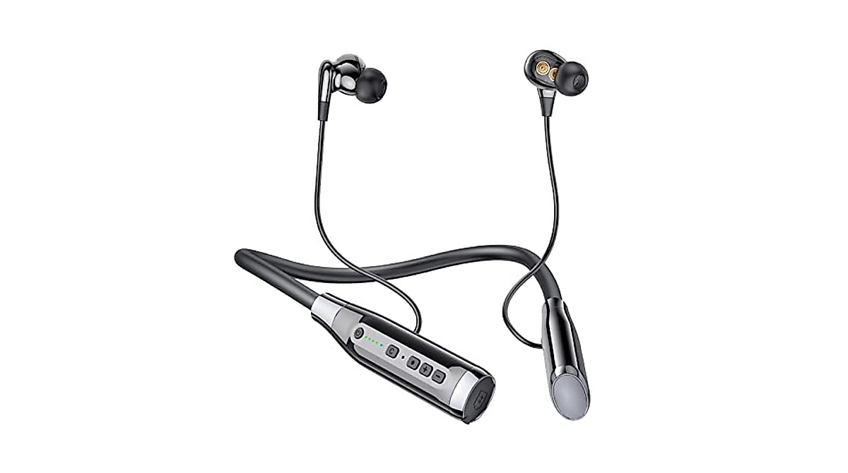 HURKEYE Bluetooth Neckband Headphones - 100 Hour Playtime & Heavy Bass