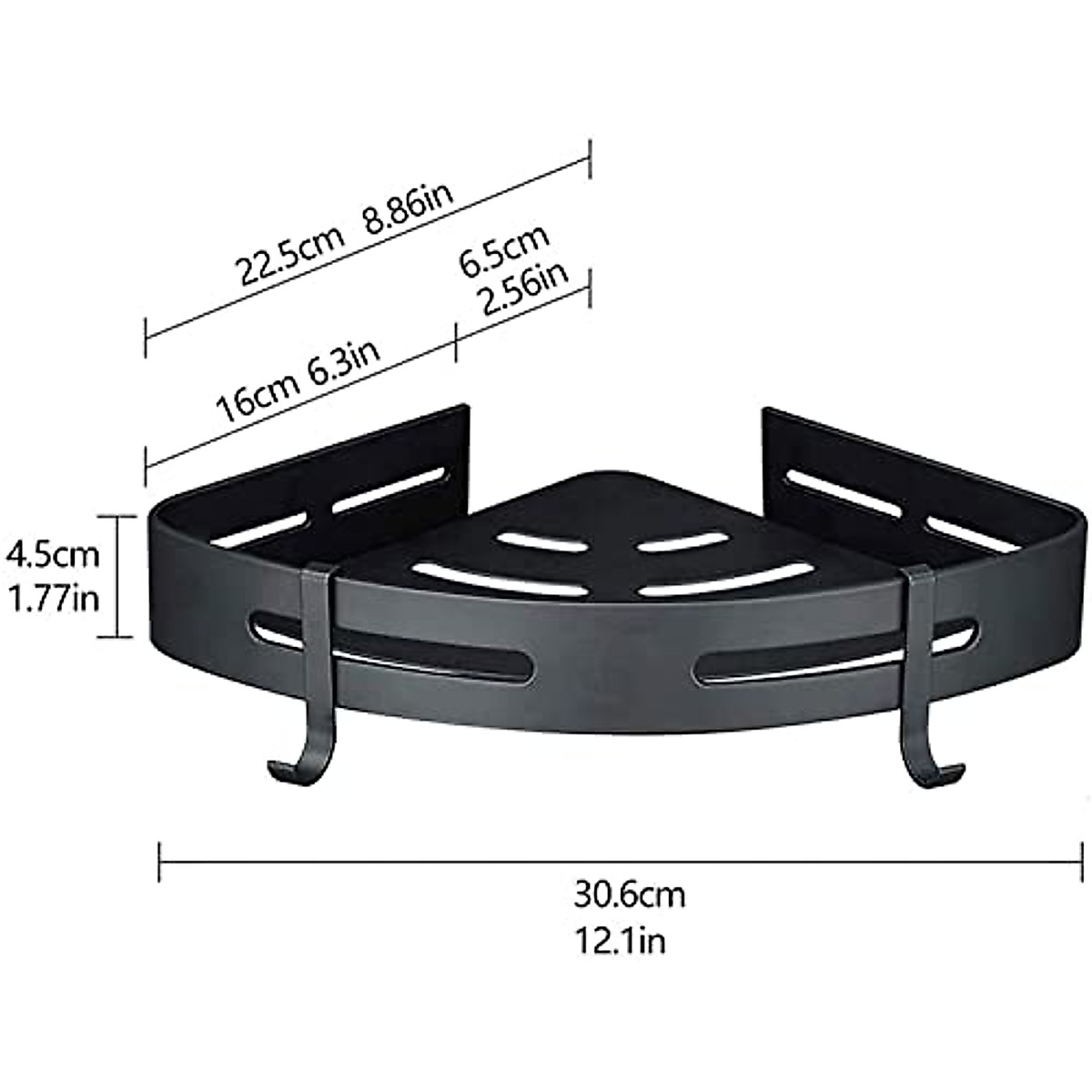 Bathroom Shelves Corner Shelf Shower Caddy, Wall Mounted Shower Shelving, 2-Tier Kitchen Racks Shower Organizer Basket with 4 Movable Hooks, Aluminum Storage Rack,Black