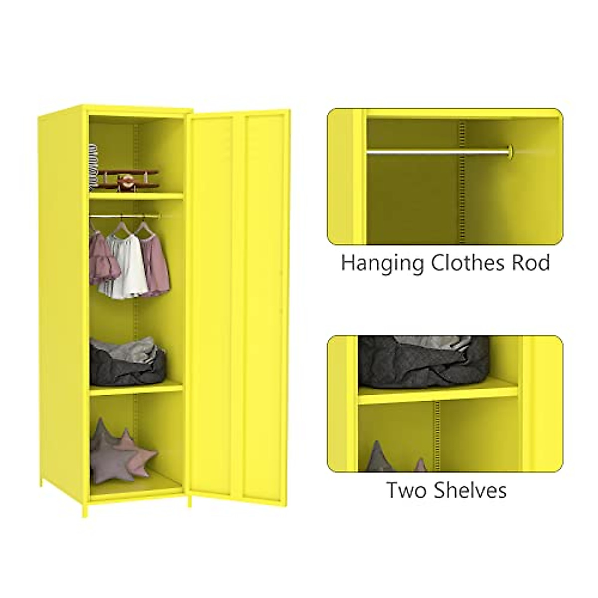 Lecut 51" Tall Locker Cabinet with Magnetic Door and 2 Adjustable Shelves Metal Storage Locker for Home School Office to Store Clothes Bags Toys and Book (Yellow)