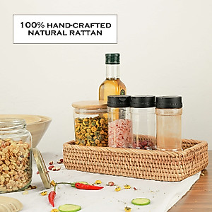 Rattan Toilet Tank Basket Vanity Tray 10x6 inches Rectangle Woven Guest Towel Holder Bathroom Counter Storage Dresser Organizer Countertop Table Trays Decorative Shelf Baskets Organizing