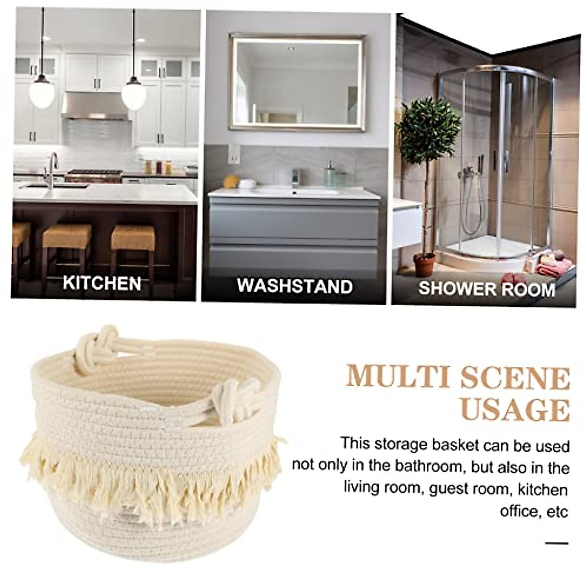 Alipis Rope Storage Blue Woven Storage Baskets Storage Bins for Clothes Weave Basket Storage Basket for Nursery Woven Tassel Containers Bathroom Towels Baskets Sundries Holder Cotton Baby