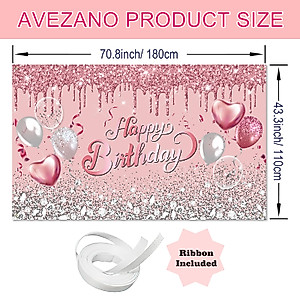 Avezano Rose Gold Birthday Backdrop Rose Pink and Sliver Glitter Balloons Banner Rose Gold Birthday Decorations for 16th 18th 21st 30th Women Girls Birthday Photoshoot Background 70.8 x 43.3 Inch