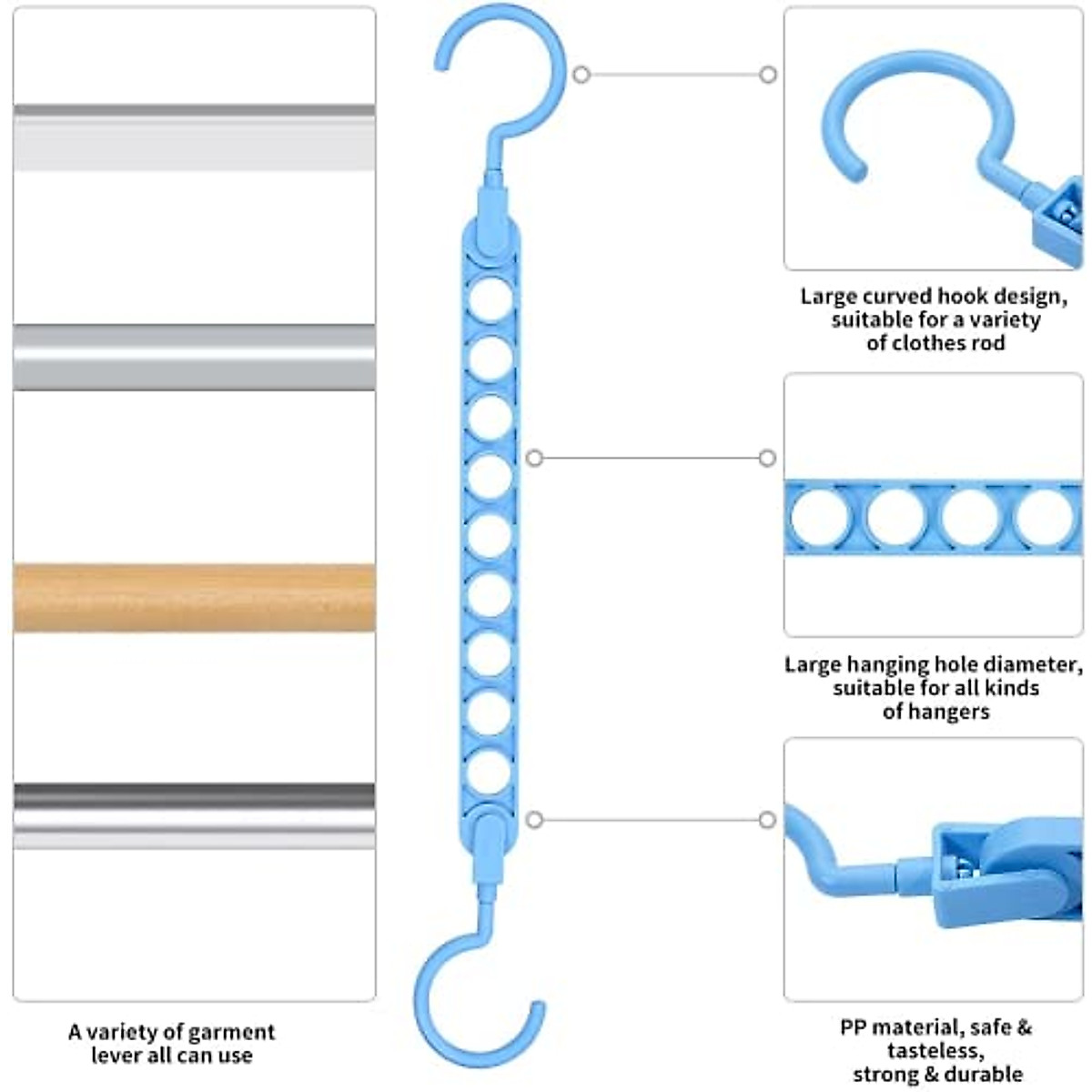 Fun Land 6 Pack Magic Closet Organizers ,9 Hole Space Saving Clothes Hangers for Heavy Clothes, Closet Organizer Hangers for Dorm Room Essentials