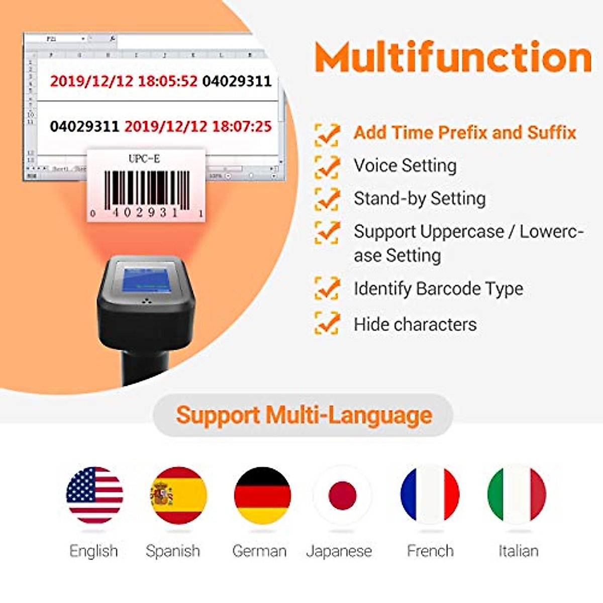 Tera Pro 2D QR Wireless Barcode Scanner with Display Screen Battery Level Indicator Time Display Works with Bluetooth with Charging Cradle Base for Warehouse Supermarket Library HW0006 Pro